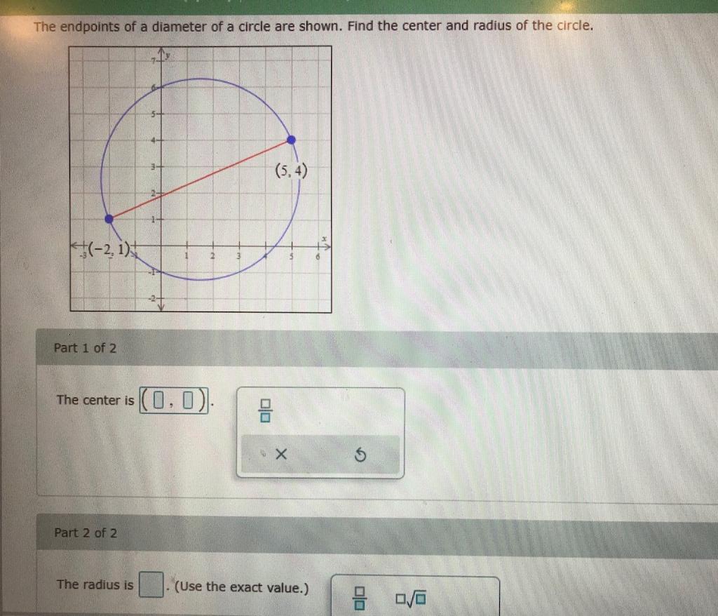 Solved The endpoints of a diameter of a circle are shown. | Chegg.com