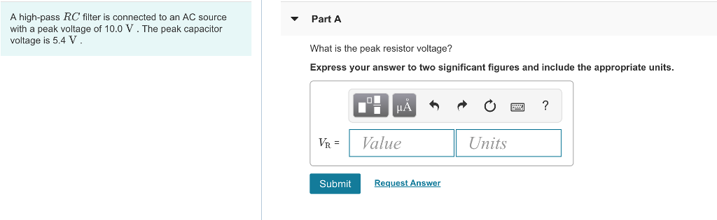 Solved A high-pass RC filter is connected to an AC source | Chegg.com