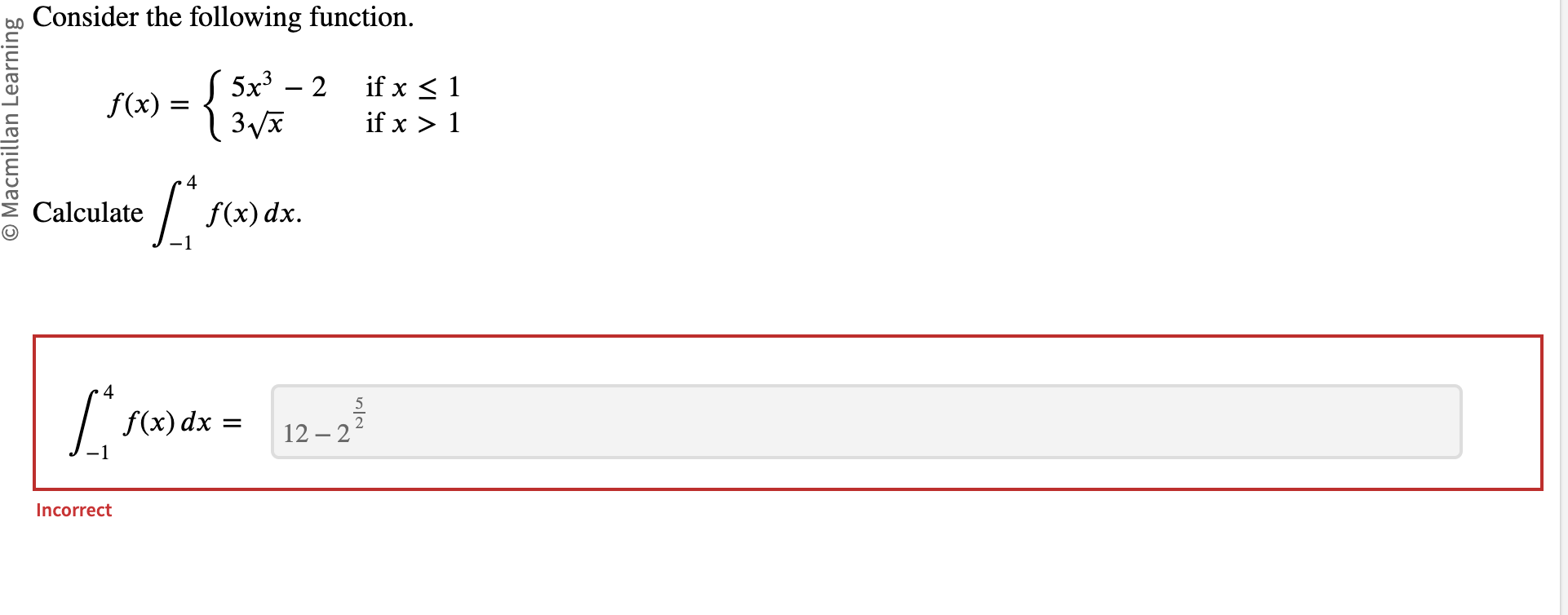 Solved Consider the following function. f(x)={5x3−23x if x≤1 | Chegg.com