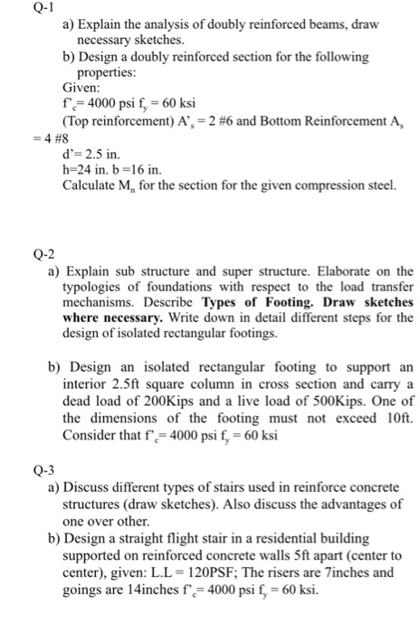 Solved a) Explain the analysis of doubly reinforced beams, | Chegg.com