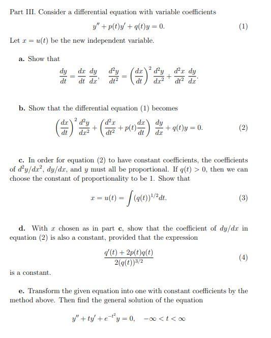 Solved Part III. Consider a differential equation with | Chegg.com