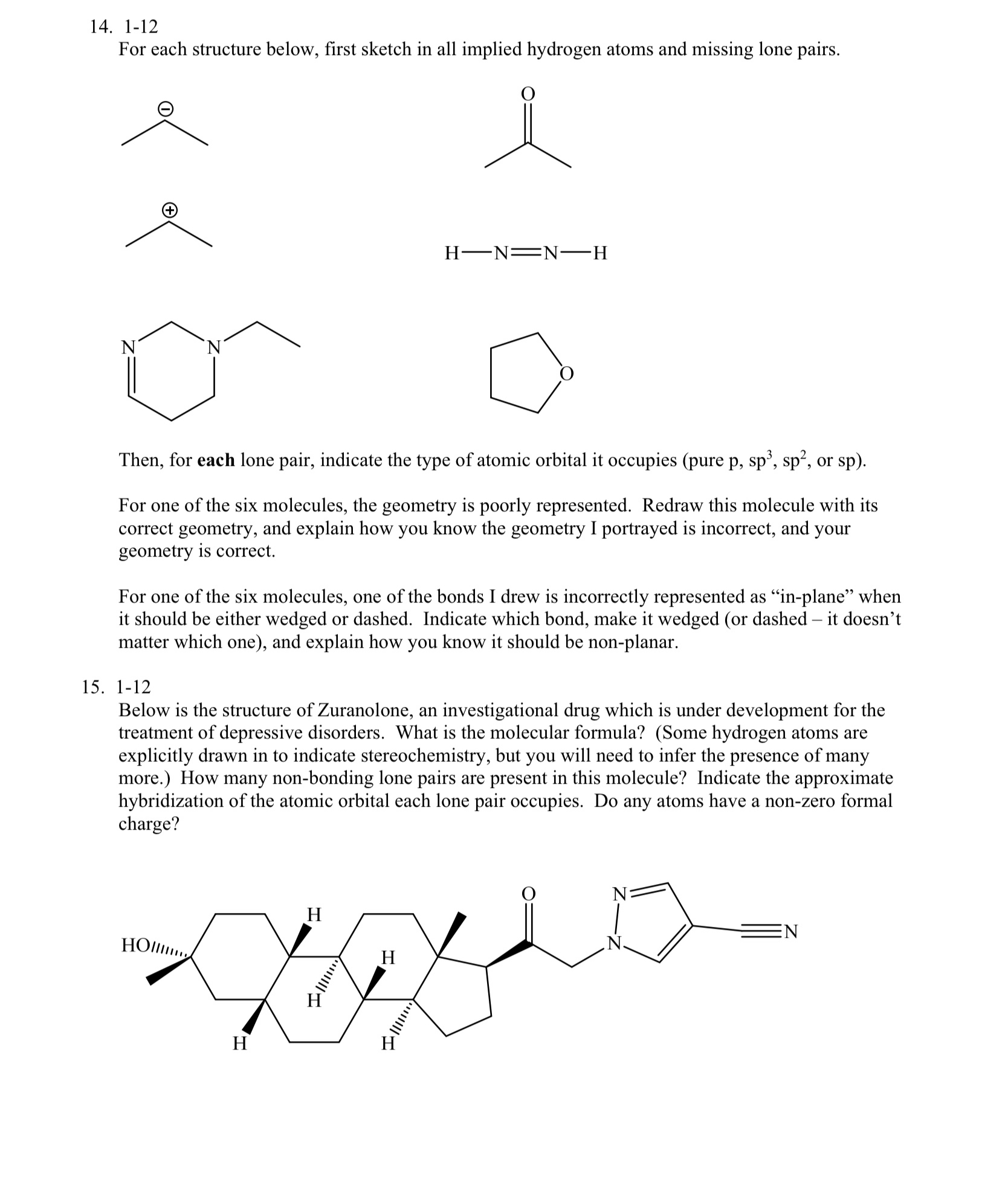 Solved 14. 1−12 For each structure below, first sketch in | Chegg.com