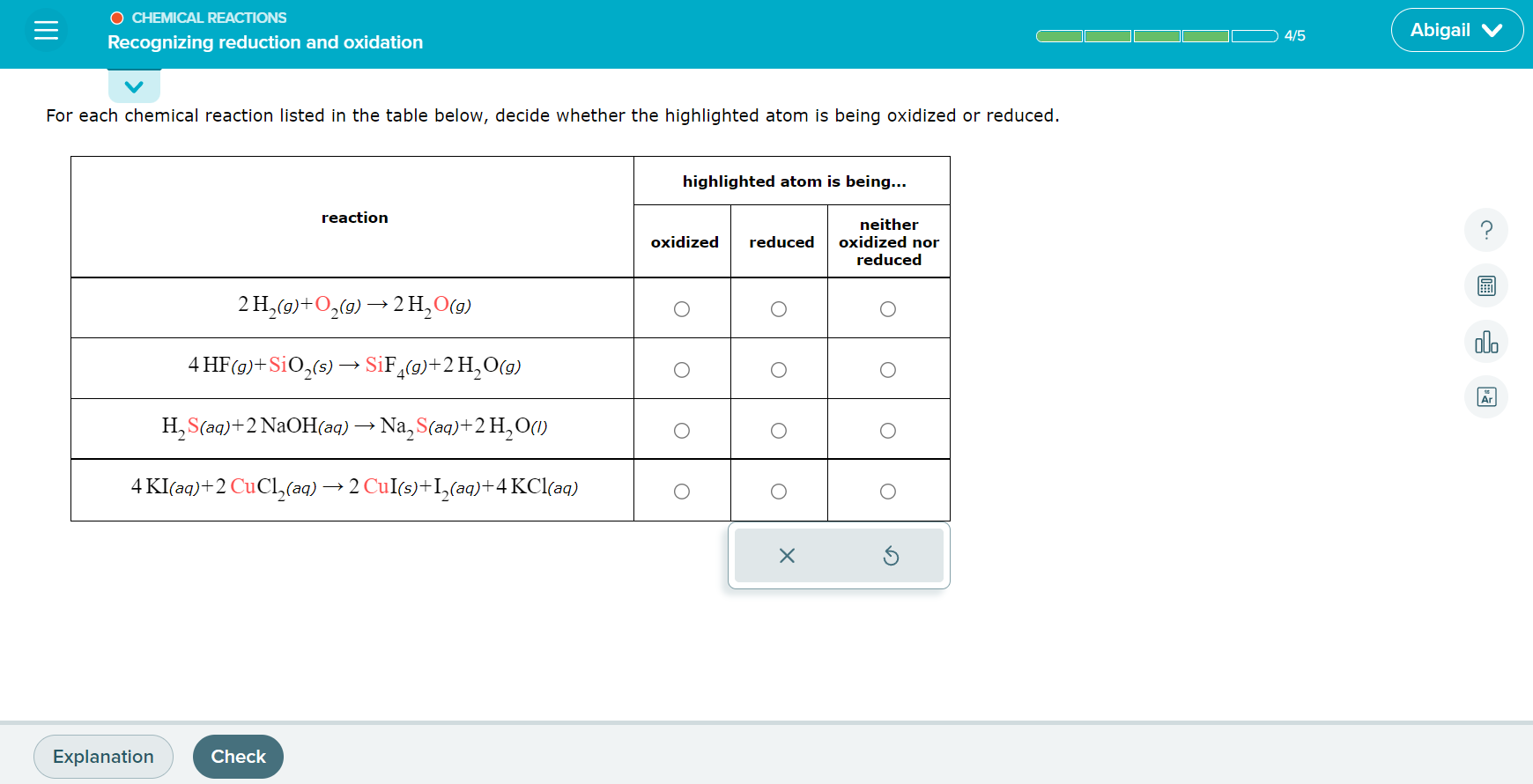 Solved For each chemical reaction listed in the table below, | Chegg.com