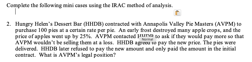 Solved Complete the following mini cases using the IRAC | Chegg.com