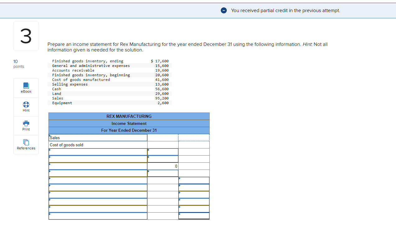 Solved Prepare an income statement for Rex Manufacturing for | Chegg.com