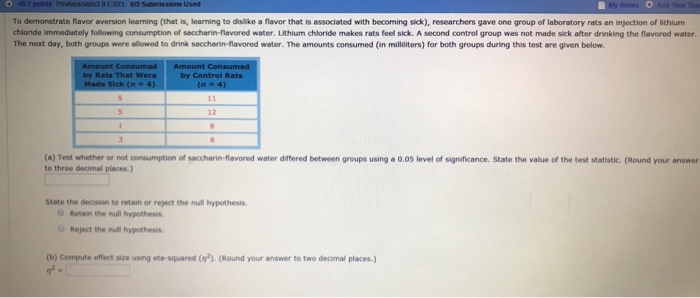 Solved 9E021 03 To demonstrate flavor aversion learning | Chegg.com