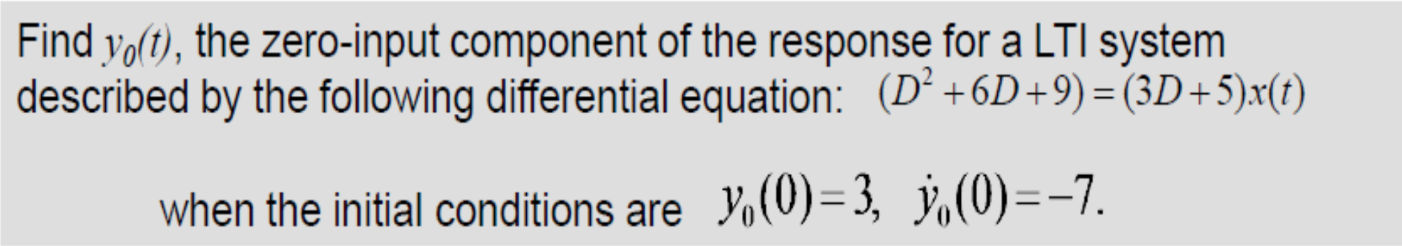 Solved Find y0(t), the zero-input component of the response | Chegg.com