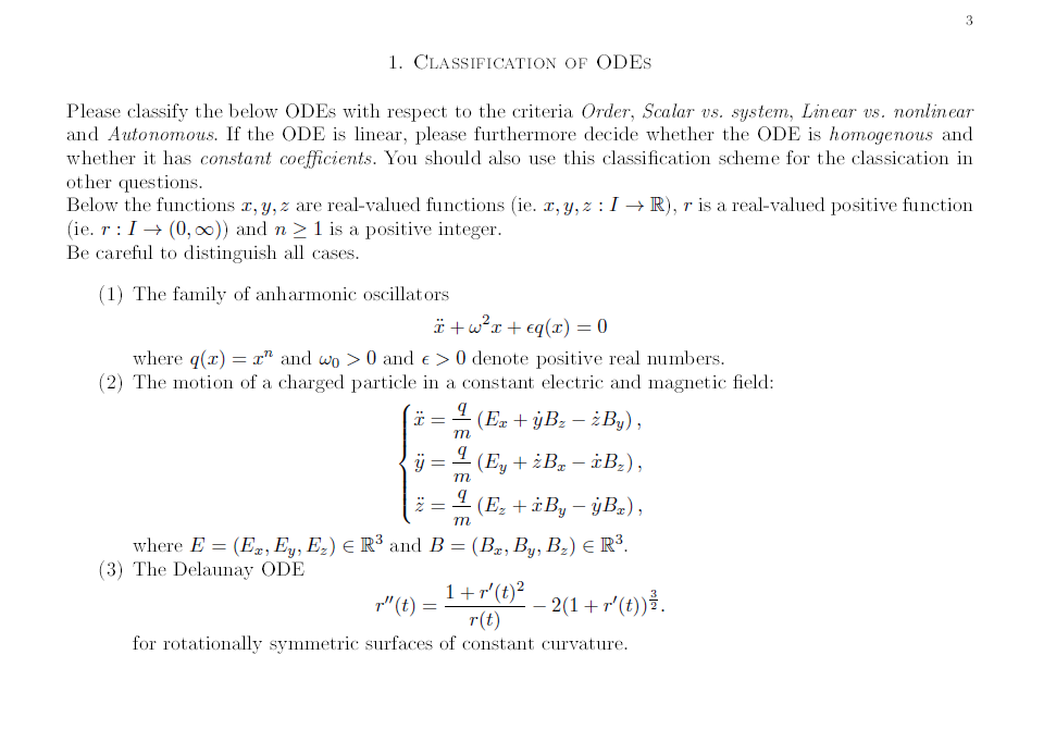 Solved 3 1. CLASSIFICATION OF ODES Please classify the below | Chegg.com