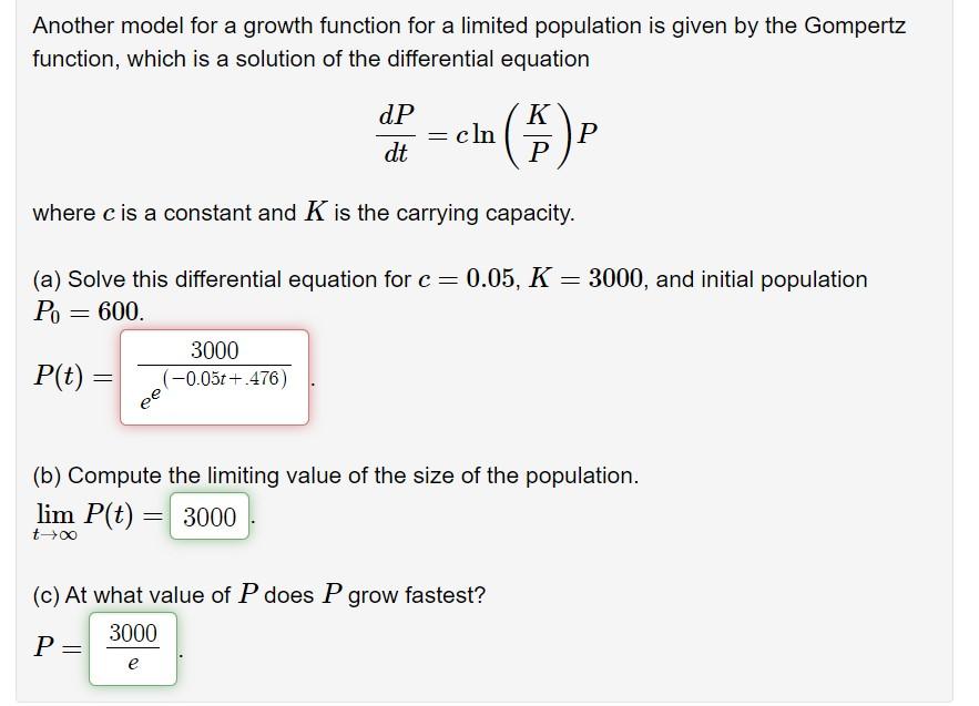 Solved Another model for a growth function for a limited | Chegg.com