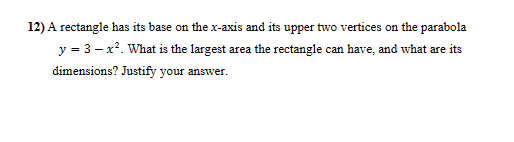 Solved 12) A rectangle has its base on the x-axis and its | Chegg.com