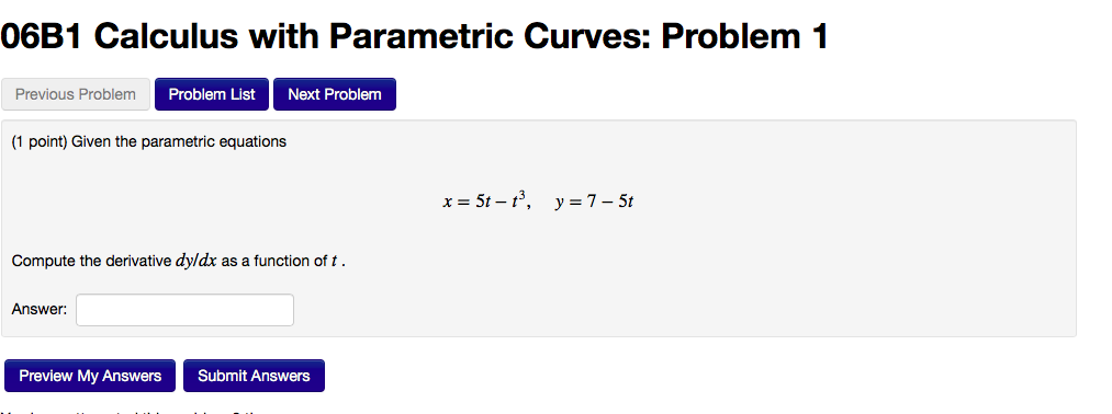 Solved 06B1 Calculus with Parametric Curves: Problem 1 | Chegg.com