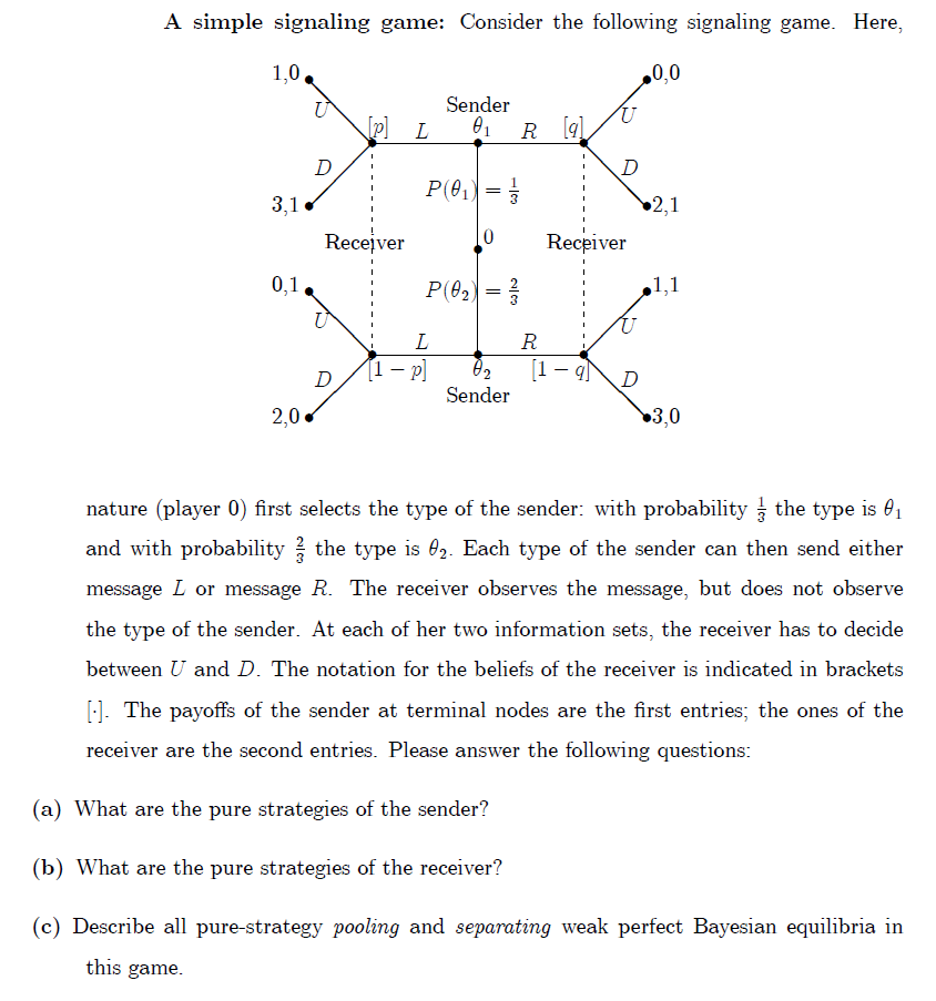 A simple signaling game: Consider the following | Chegg.com