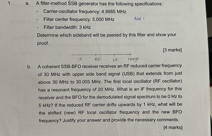 Solved a. A filter-method SSB generator has the following | Chegg.com
