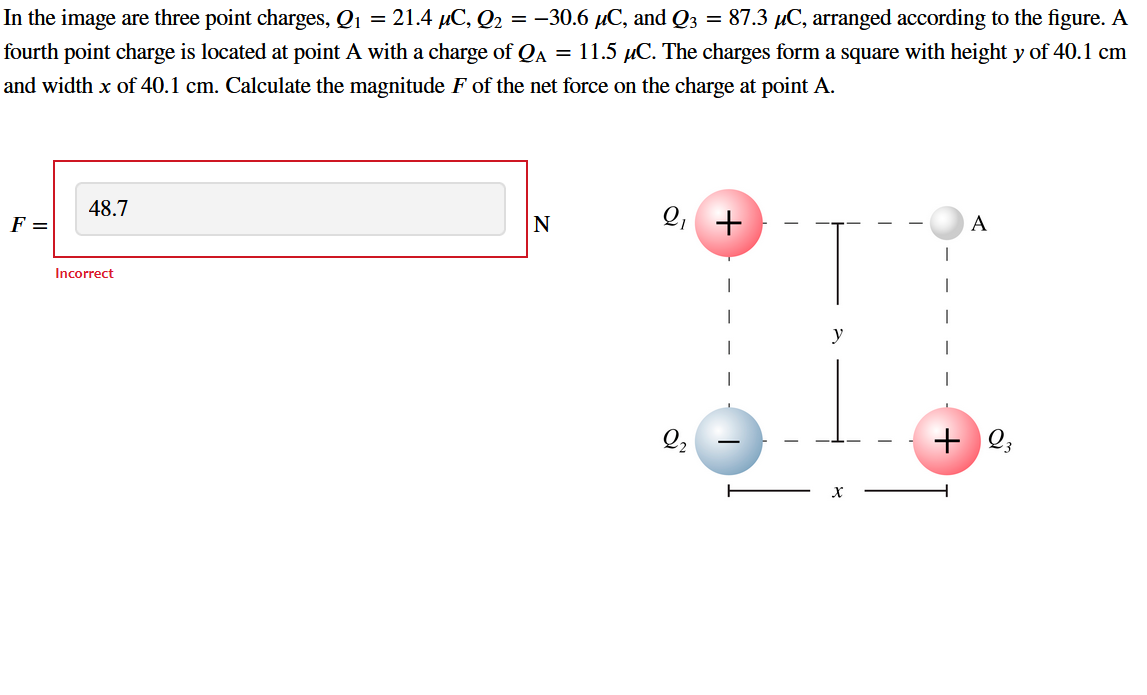 Solved In the image are three point charges, Q1 = 21.4 uC, | Chegg.com