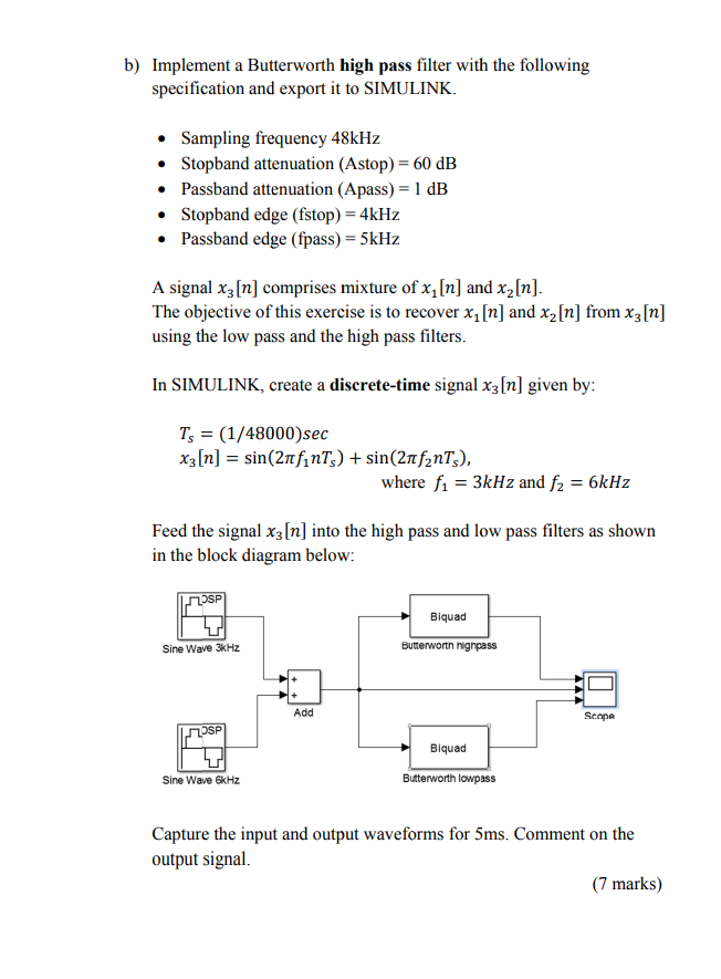 Solved 5) Export your Butterworth low pass filter design in | Chegg.com