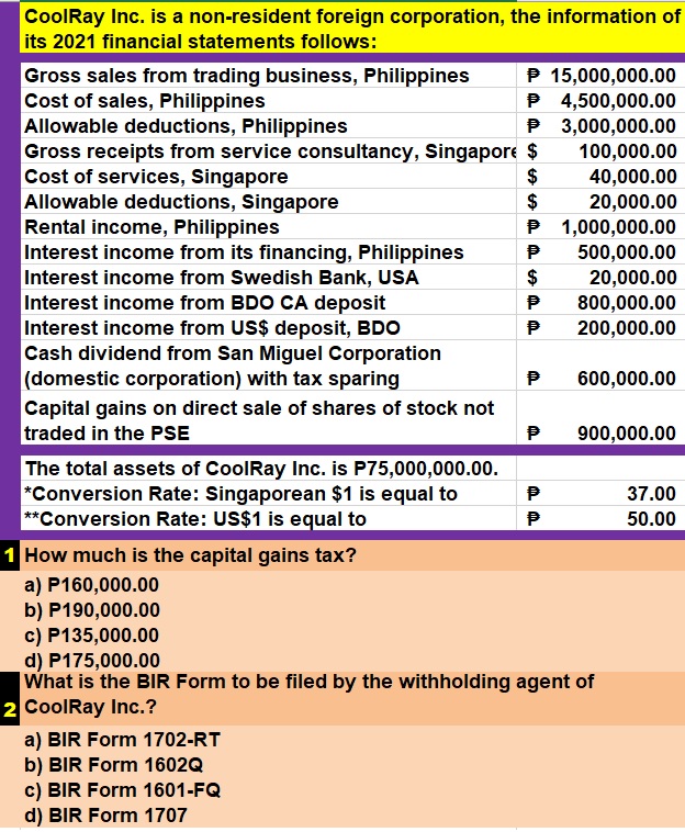 CoolRay Inc. is a non-resident foreign corporation, | Chegg.com