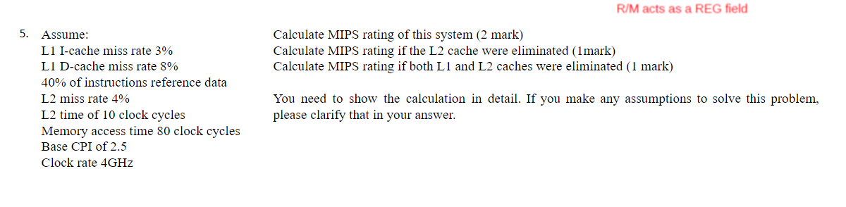 Solved R/M acts as a REG field 5. Calculate MIPS rating of | Chegg.com