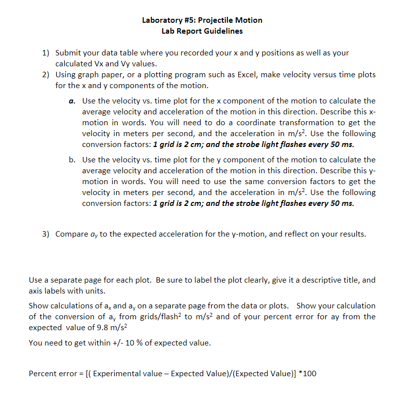 Laboratory #5: Projectile Motion Lab Report | Chegg.com