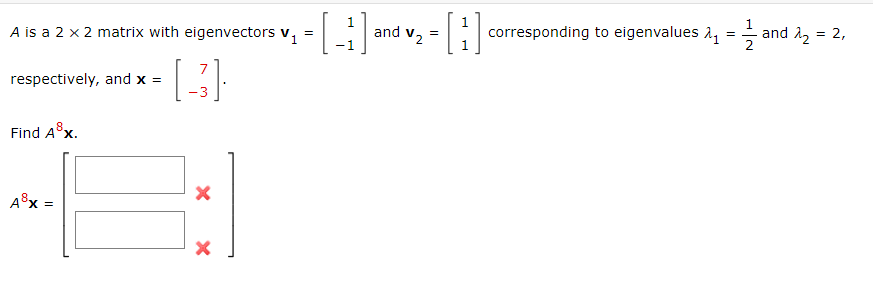 Solved 1 A is a 2 x 2 matrix with eigenvectors V1 [-] and V2 | Chegg.com
