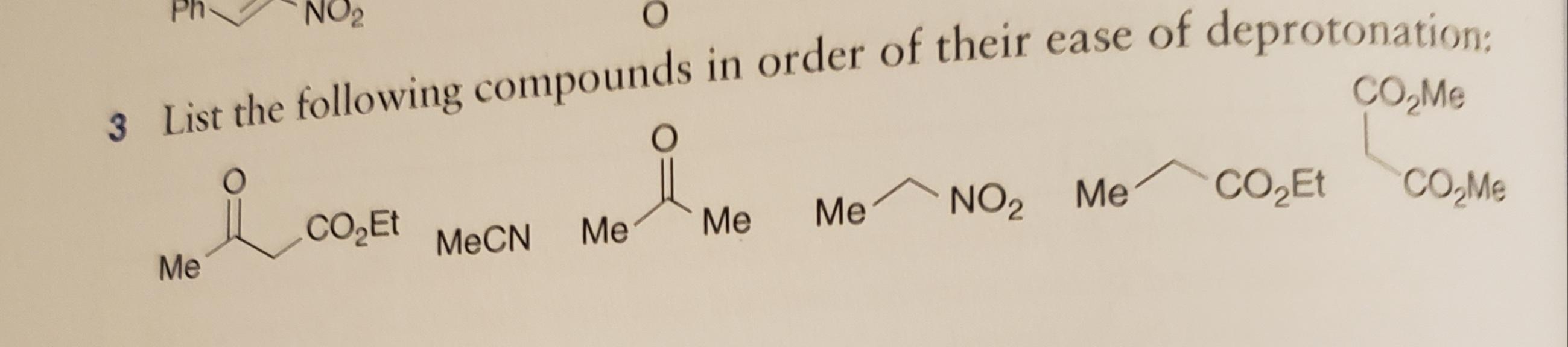 Solved Ph NO2 O COME O 3 List the following compounds in | Chegg.com