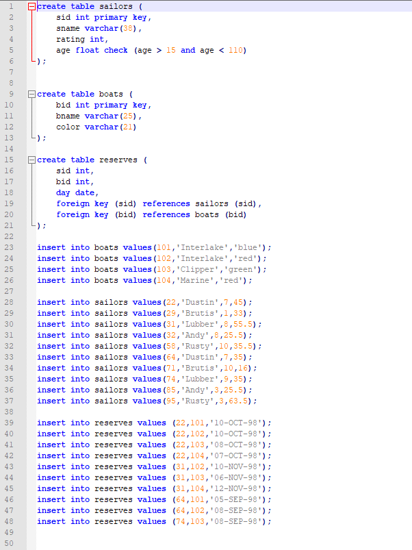 Solved 1 2 3 4 5 6 7 create table sailors ( sid int primary | Chegg.com