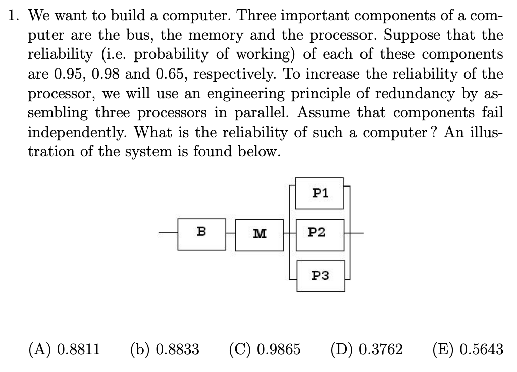 Solved 1. We want to build a computer. Three important | Chegg.com