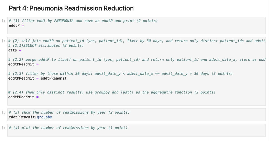 Part 4: Pneumonia Readmission Reduction 1: # (1) | Chegg.com
