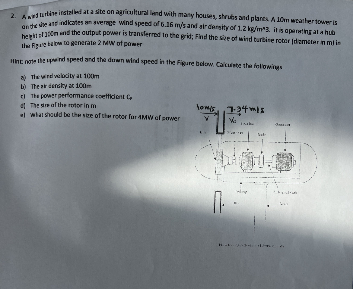 Solved 2. A wind turbine installed at a site on agricultural | Chegg.com