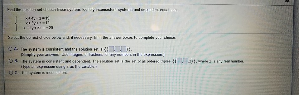 Solved Find the solution set of each linear system. Identify | Chegg.com