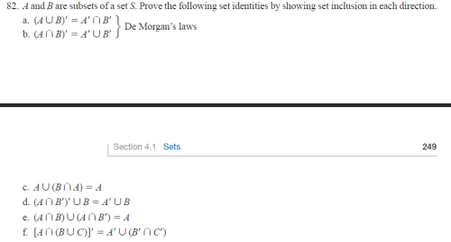 Solved 82. A and B are subsets of a set S. Prove the | Chegg.com