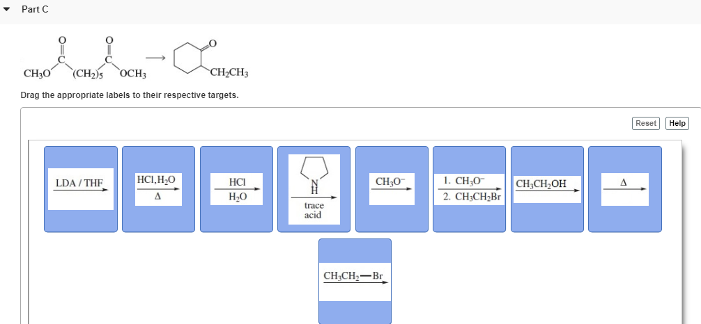 Solved Part C - CH3O (CH2)5 ОСН CH2CH3 Drag the appropriate | Chegg.com