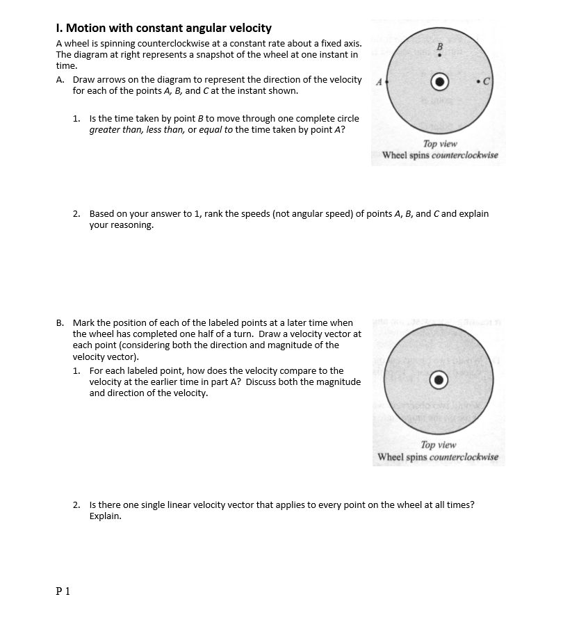 Solved 1. Motion with constant angular velocity A wheel is | Chegg.com