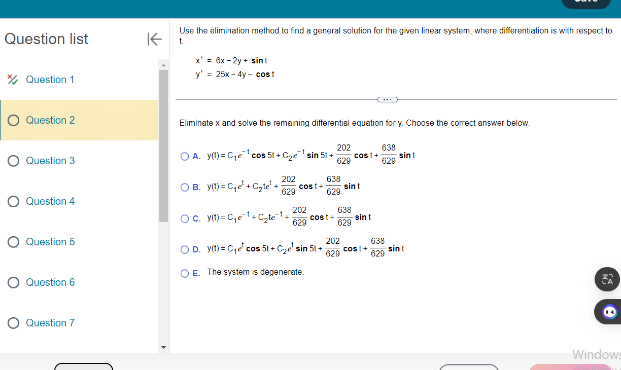 Solved Use the elimination method to find a general solution | Chegg.com
