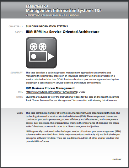 Solved CHAPTER 12, CASE IBM: BPMINA SERVICE-ORIENTED | Chegg.com