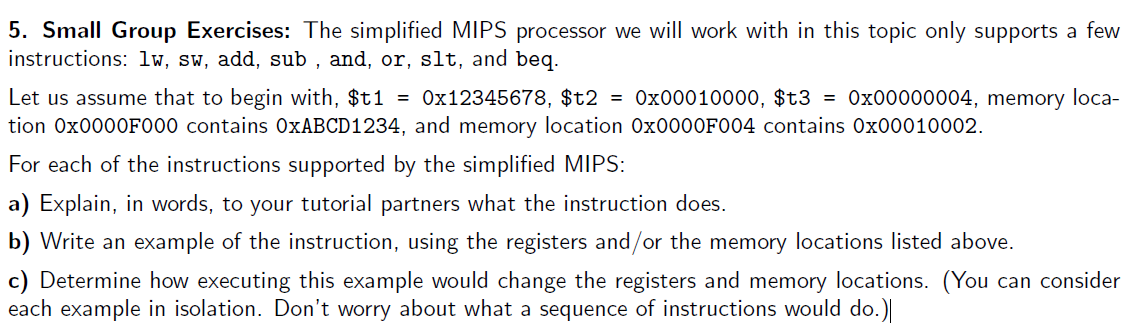 Solved 5 Small Group Exercises The Simplified Mips 