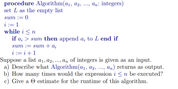 Solved Consider The Following Pseudocode For An Algorithm