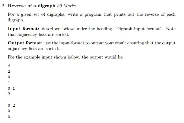 2. Reverse of a digraph 30 Marks For a given set of | Chegg.com