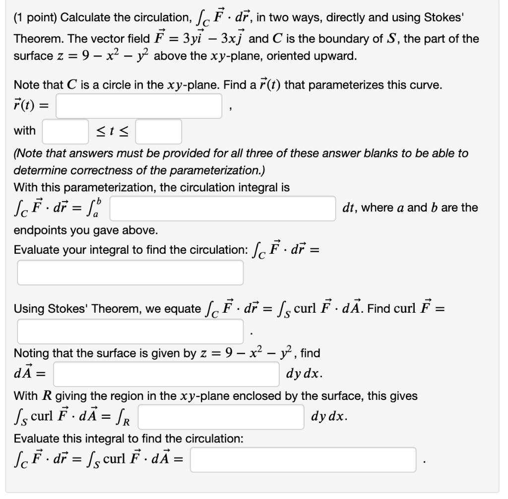 Solved (1 point) Calculate the circulation, ScF. dř, in two | Chegg.com