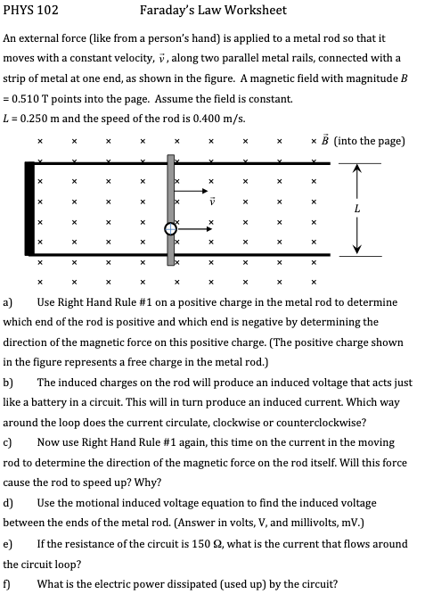 Solved PHYS 102 Faraday's Law Worksheet An external force | Chegg.com