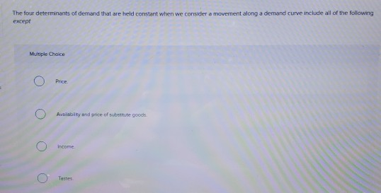 Solved The four determinants of demand that are held | Chegg.com