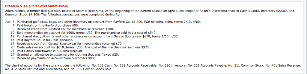 Solved Problem 5-4A (Part Level Submission) Adam Nichols, a | Chegg.com