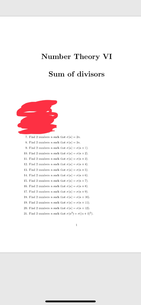 Solved Number Theory VI Sum of divisors 7. Find 2 numbers n | Chegg.com