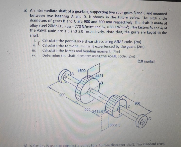 Solved a) An intermediate shaft of a gearbox, supporting two | Chegg.com
