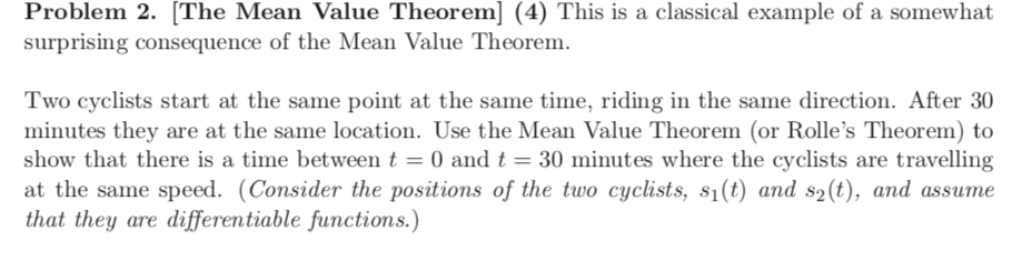 Solved Problem 2. [The Mean Value Theorem] (4) This is a | Chegg.com
