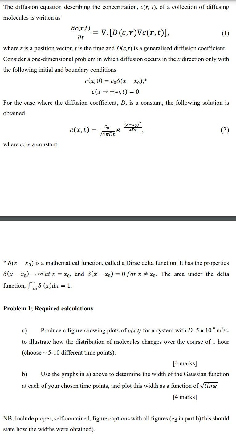 The diffusion equation describing the concentration, | Chegg.com