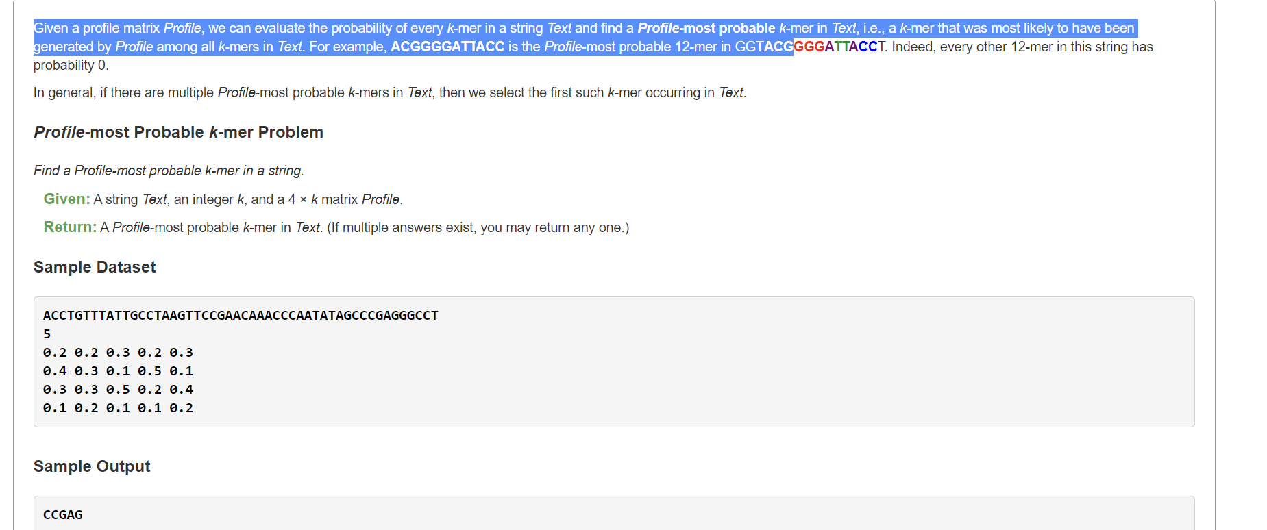 Solved Given a profile matrix Profile, we can evaluate the | Chegg.com