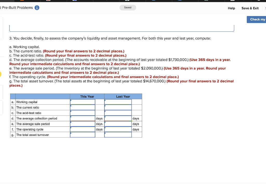 Solved Pre-Built Problems Saved Help Save & Exit Check my 3. | Chegg.com