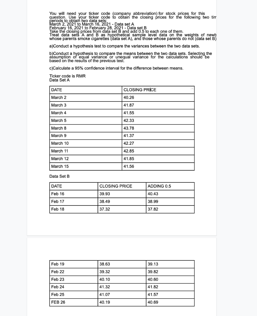 Solved You will need your ticker code (company abbreviation) | Chegg.com