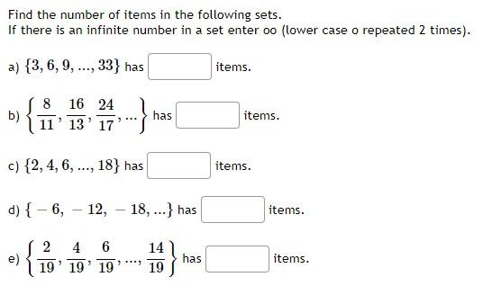 Solved Find the number of items in the following sets. If | Chegg.com