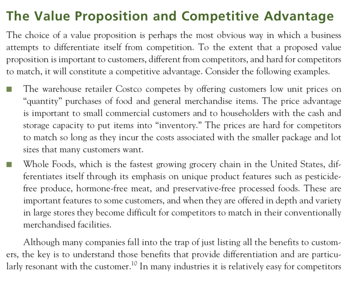 Solved The Value Proposition and Competitive Advantage The | Chegg.com